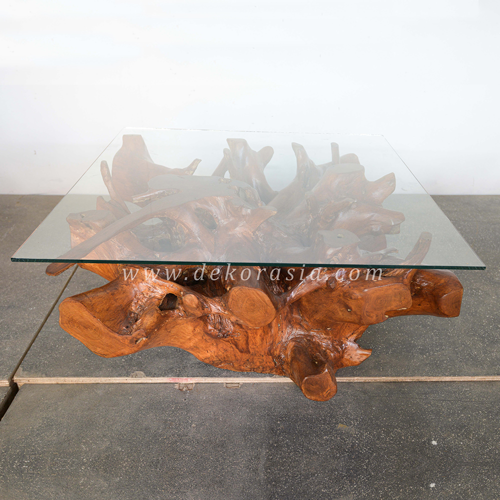 Teak Root Coffee Table with Glass, Teak Root Table Living Room ...