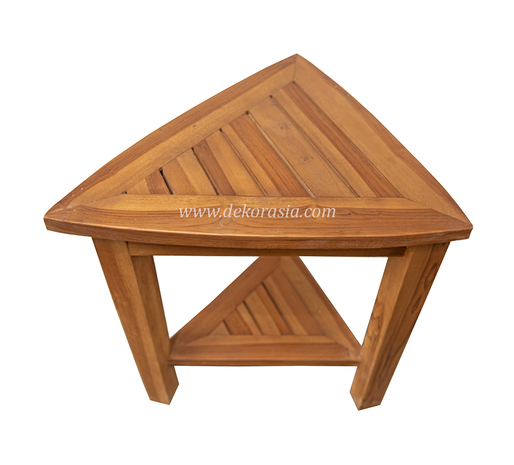 Teak Corner Bench 2 Layer Bathroom Triangle Shaped with Shelf and ...